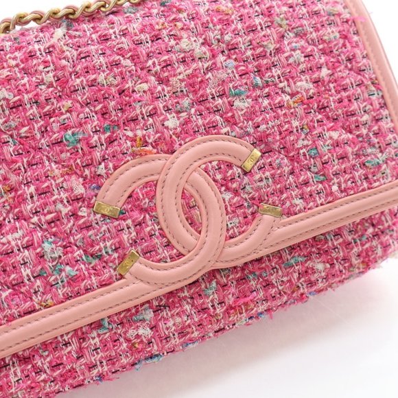 CHANEL | Bags | Chanel Medium Pink Tweed Cc Filigree Flap | Poshmark